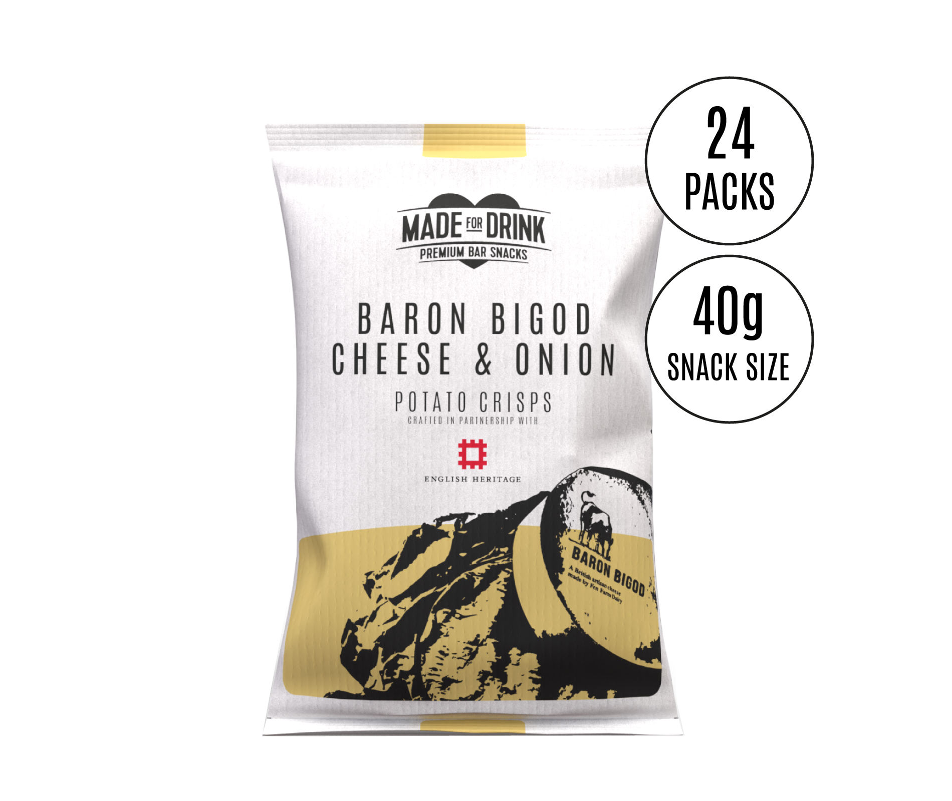 Baron Bigod Cheese & Onion Crisps | 24 x 40g Pack Case – Made For Drink